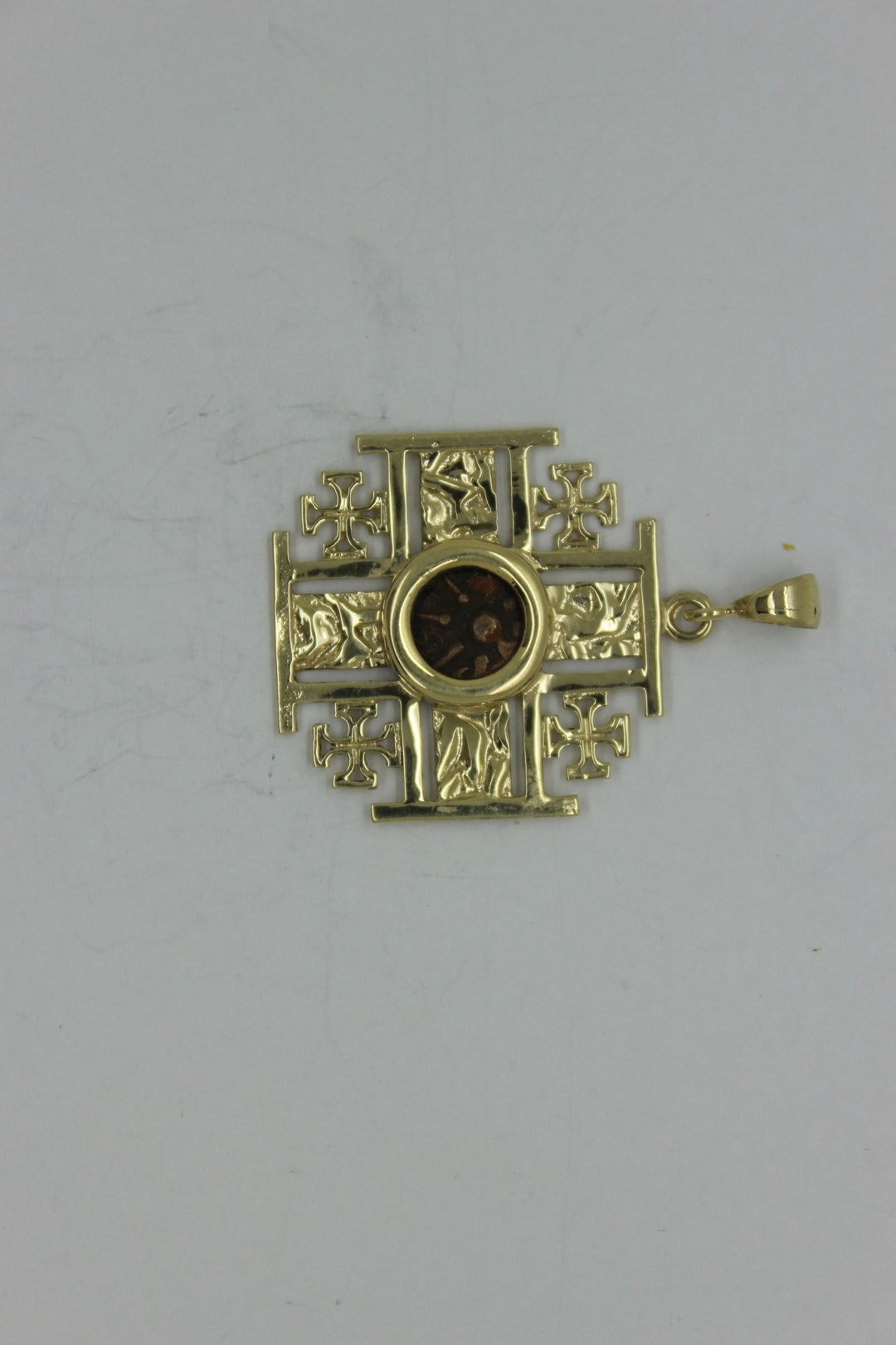 Coin Pendantjerusalem Cross With Antique Authentic Bronze - Etsy