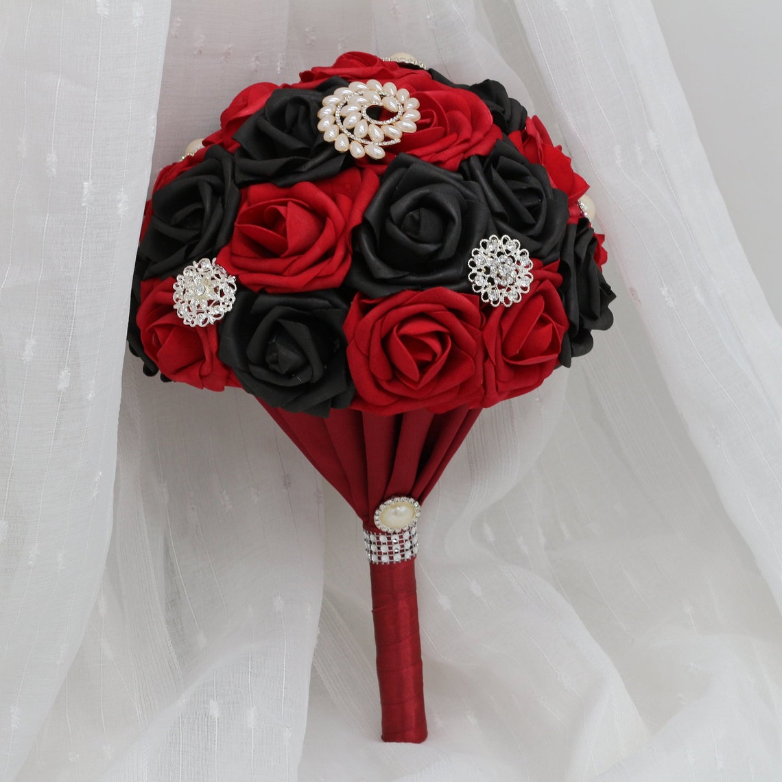 Dark Red Black Rose Wedding Bouquet Brooch Bouquet for | Etsy