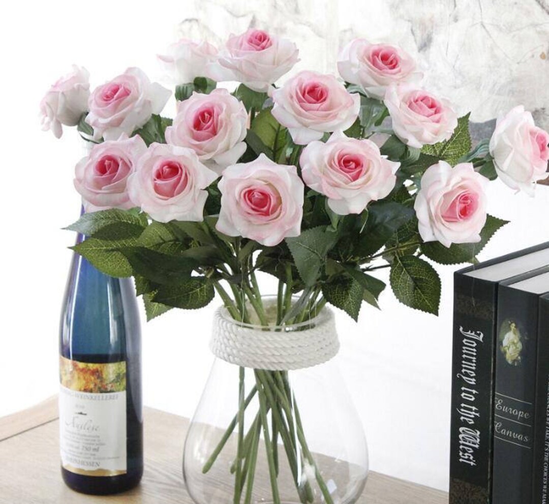 Real Touch Flowers Roses 20 Stems Realistic Blush Pink Wedding Flowers ...