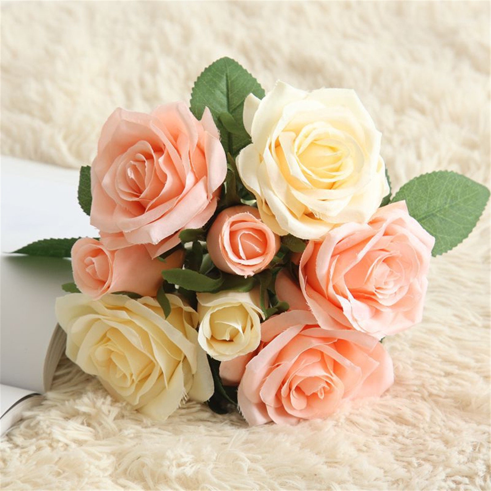 Small Flower Bouquet Silk Rose Bundles Peach Flower Bouquet - Etsy