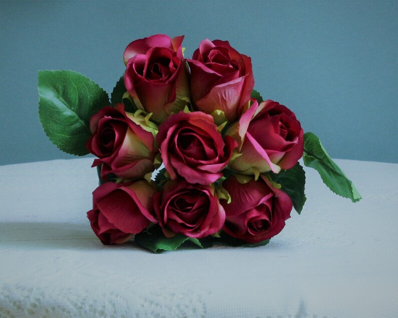 Dark Red Flower Bouquet Silk Rose Floral Bouquet for Wedding - Etsy