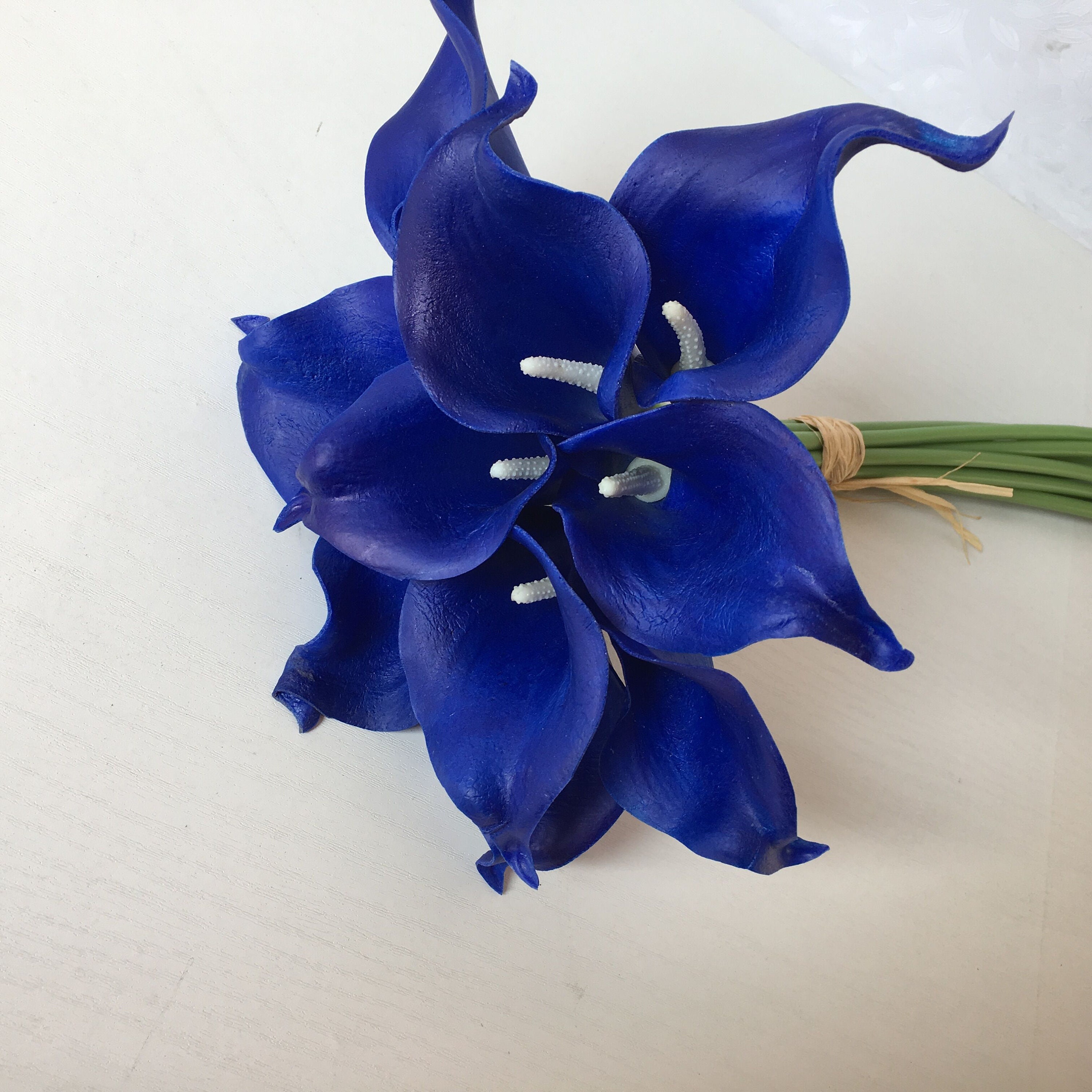 Royal Blue Calla Lily Bouquet 10 Flowers White Center PU Real - Etsy