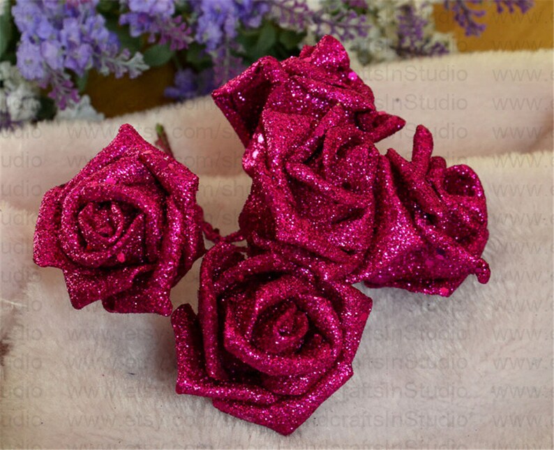 50 pcs Sparkling Glitter Flowers Royal Blue Roses For Brides | Etsy