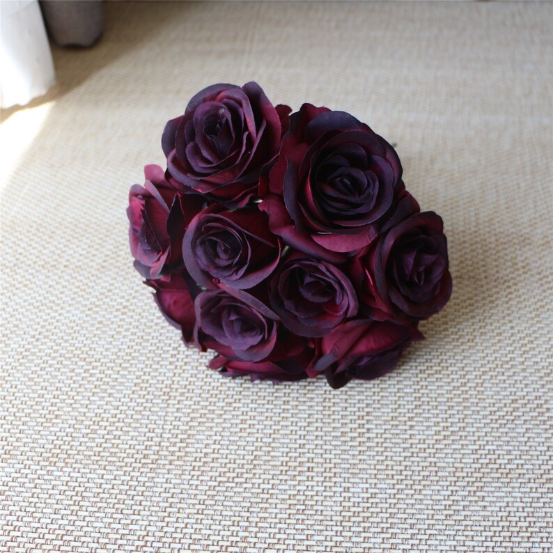 Silk Rose Bouquet Burgundy Flowers Bridal Bouquet Plum - Etsy