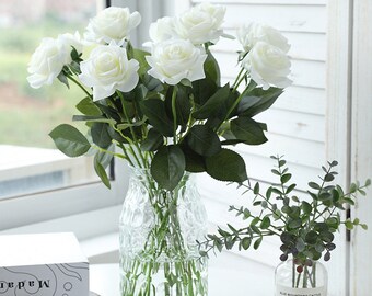 Cream White Real Touch Roses Silk Latex Realistic Flowers - Etsy