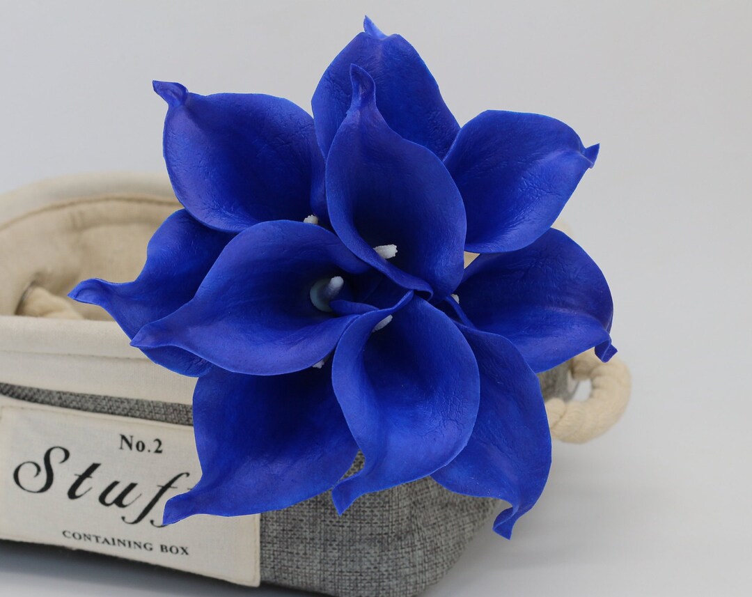 Royal Blue Calla Lily Bouquet 10 Flowers White Center PU Real - Etsy
