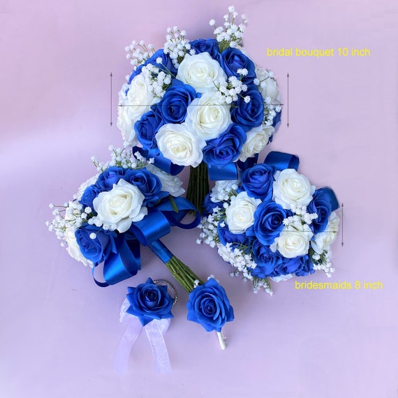 White Roses With Blue Tips Bouquet
