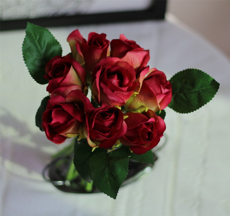 Dark Red Flower Bouquet Silk Rose Floral Bouquet for Wedding - Etsy