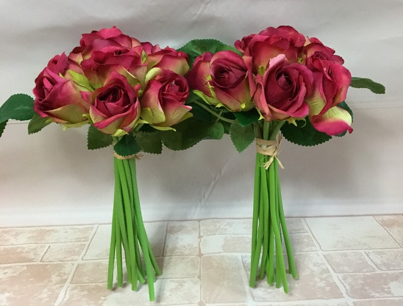 Dark Red Flower Bouquet Silk Rose Floral Bouquet for Wedding - Etsy