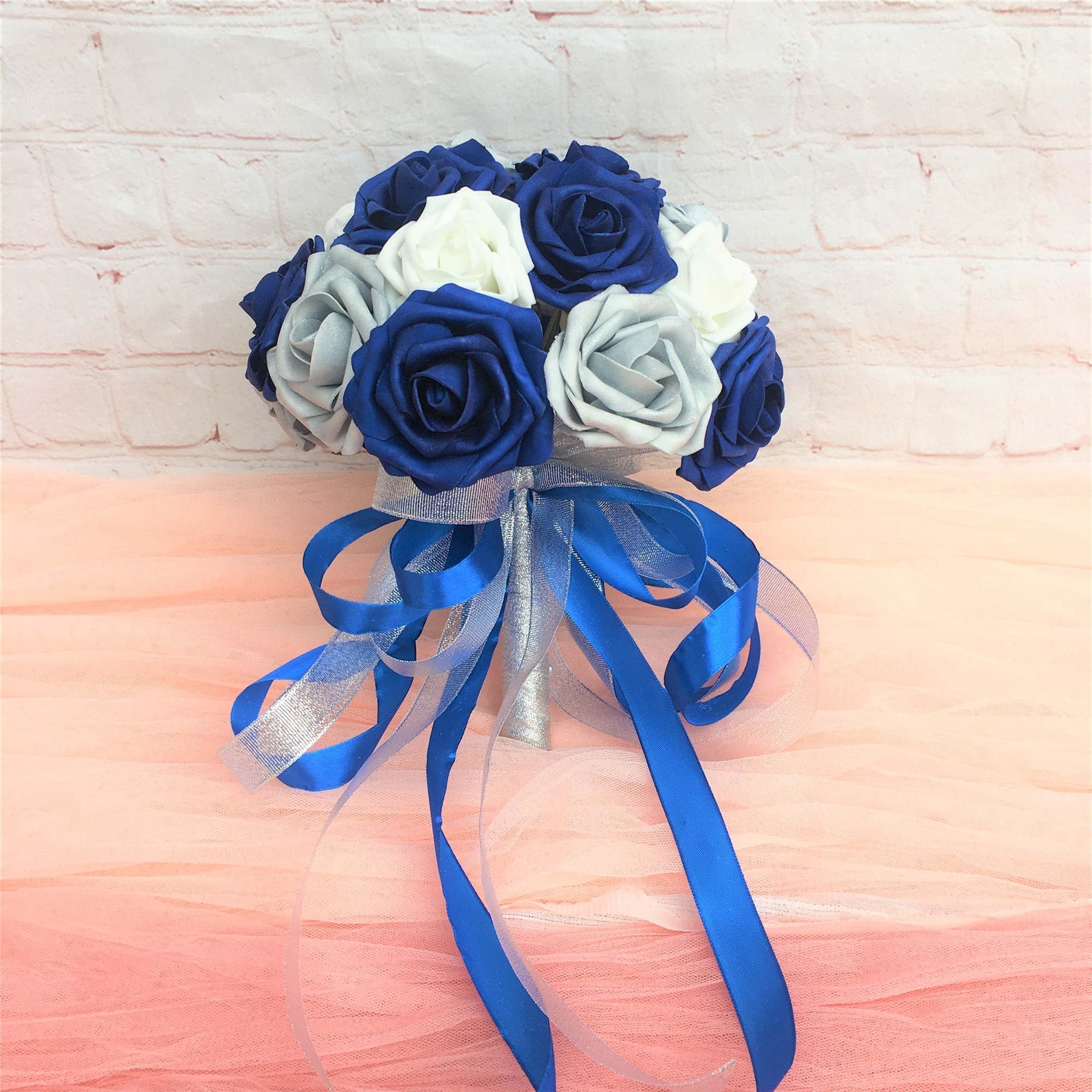 Royal Blue and Silver Rose Wedding Bouquet Bridal Bridesmaid - Etsy ...