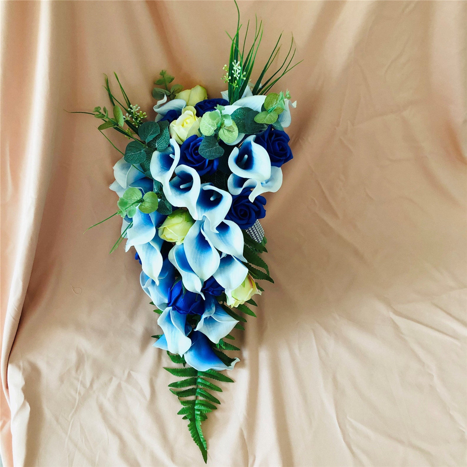 Blue Calla Lily Bouquet / Cascading Bouquet for Bridal / Royal - Etsy