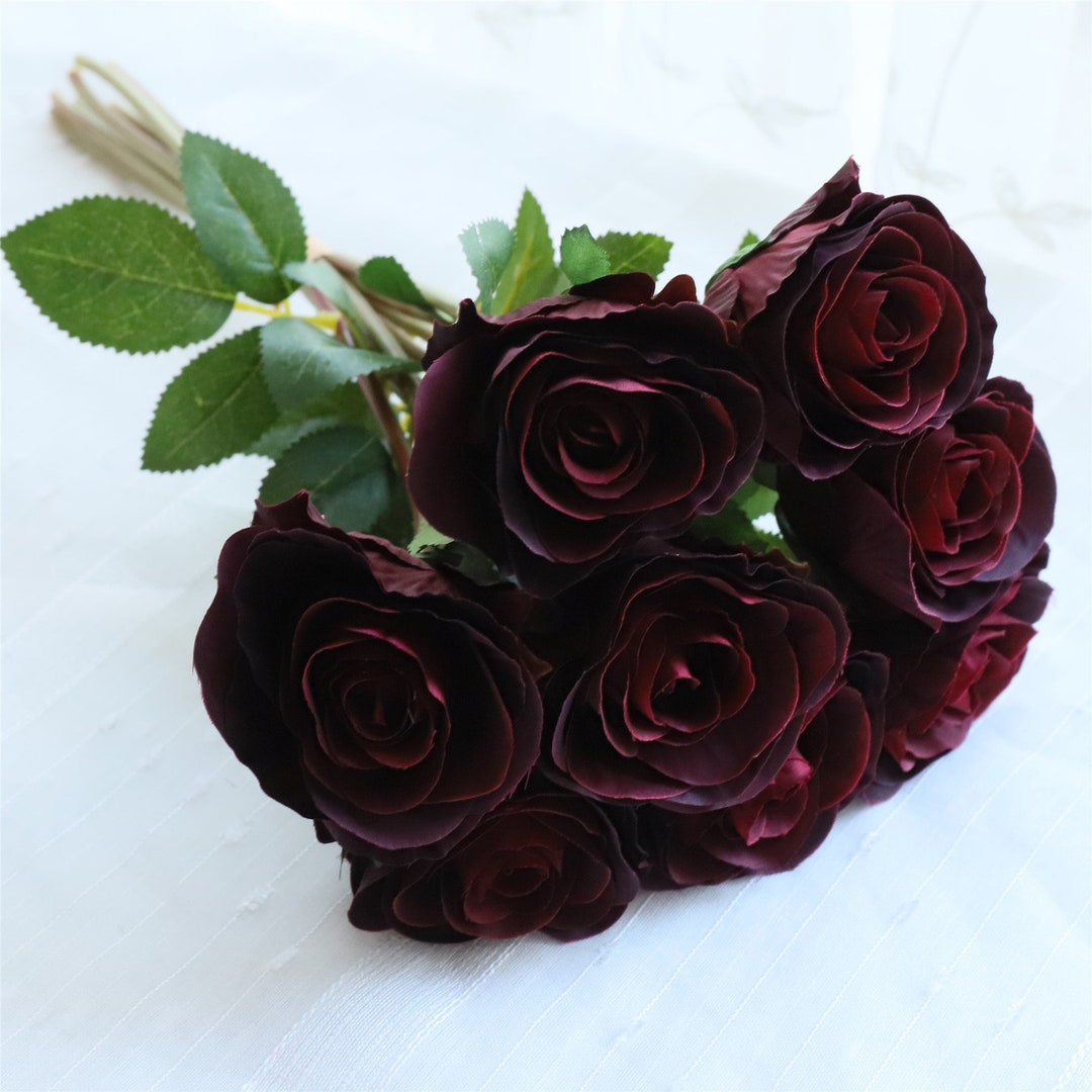 Burgundy Artificial Flower Bouquet Dark Red Rose Bouquet - Etsy