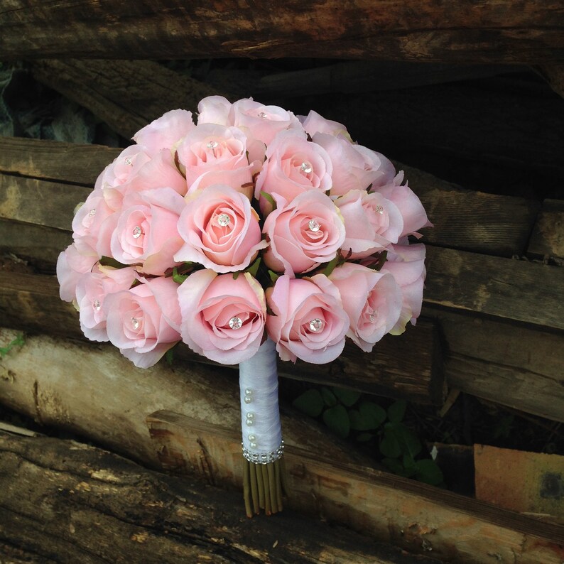 Light Pink Rose Buds Bouquet Silk Flower Bouquet Spring - Etsy