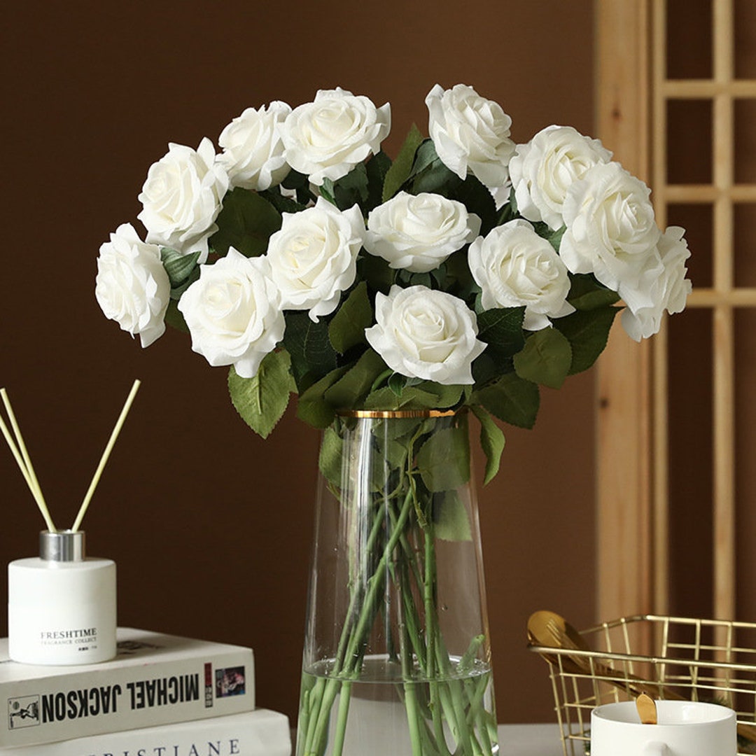 Cream White Real Touch Roses, Silk Latex Realistic Flowers, Ivory Roses ...