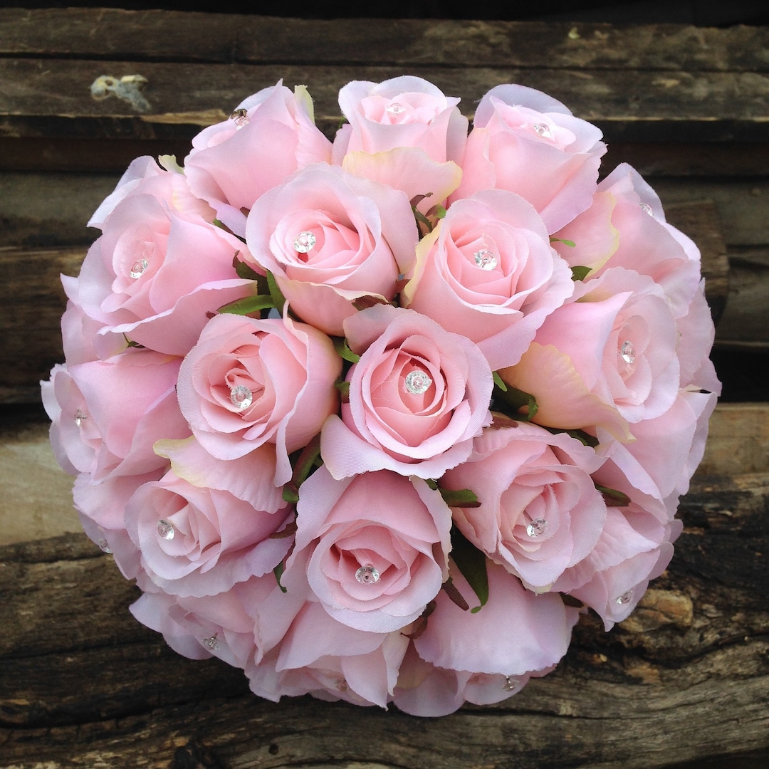 Light Pink Rose Buds Bouquet, Silk Flower Bouquet, Spring Wedding ...