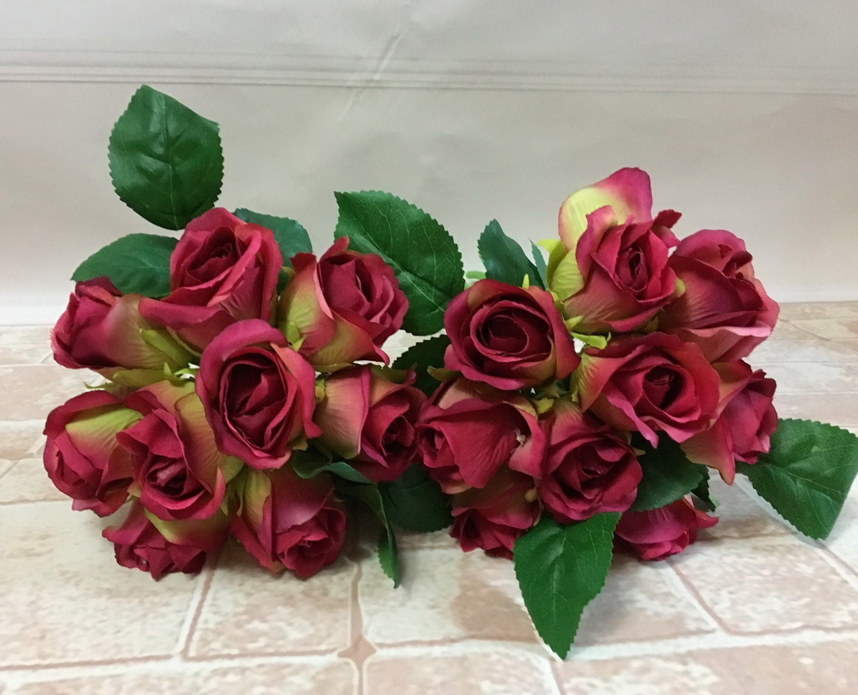 Dark Red Flower Bouquet Silk Rose Floral Bouquet for Wedding - Etsy