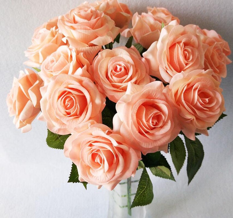 Silk Latex Flowers Peach Roses Champagne Wedding Flowers for - Etsy