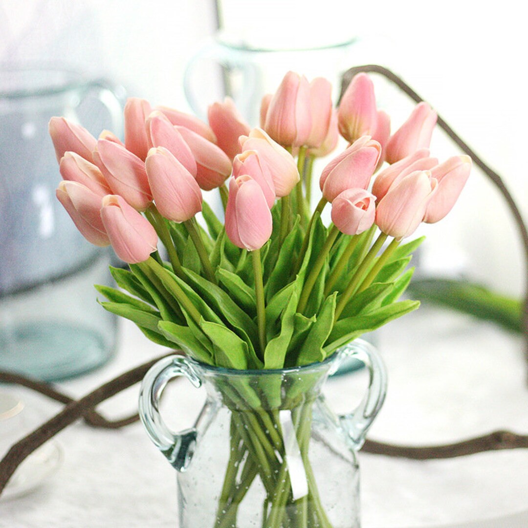 Pink Tulips Baby Pink Bouquet Real Touch Tulips Artificial Flower for ...