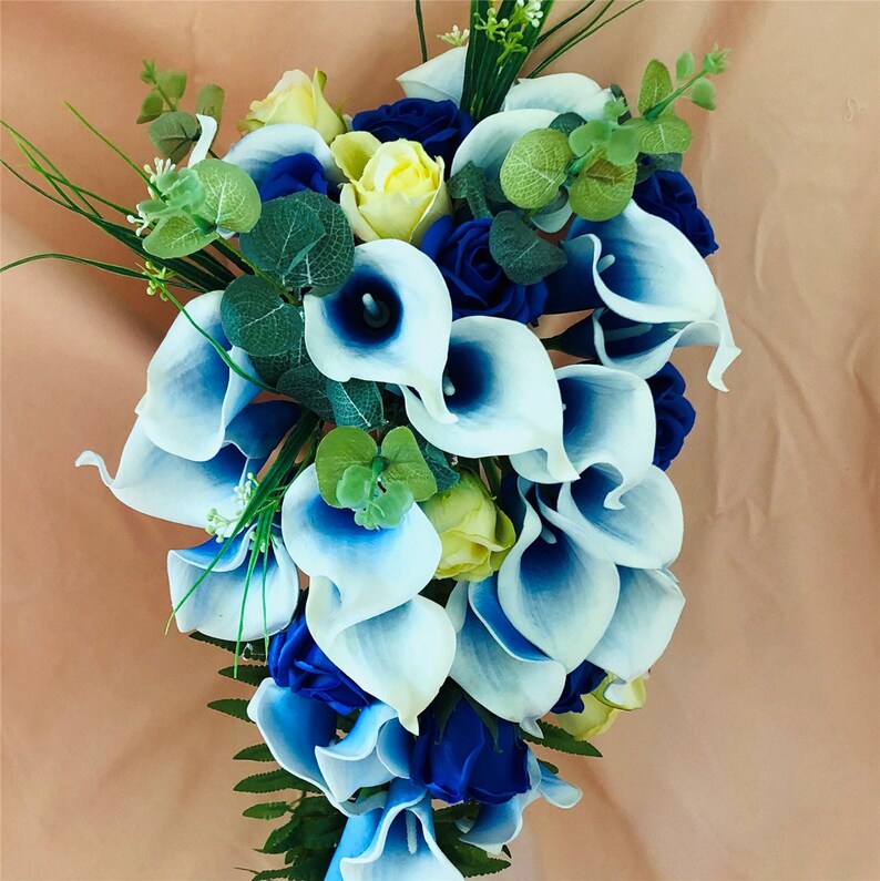Blue Calla Lily Bouquet / Cascading Bouquet for Bridal / Royal - Etsy