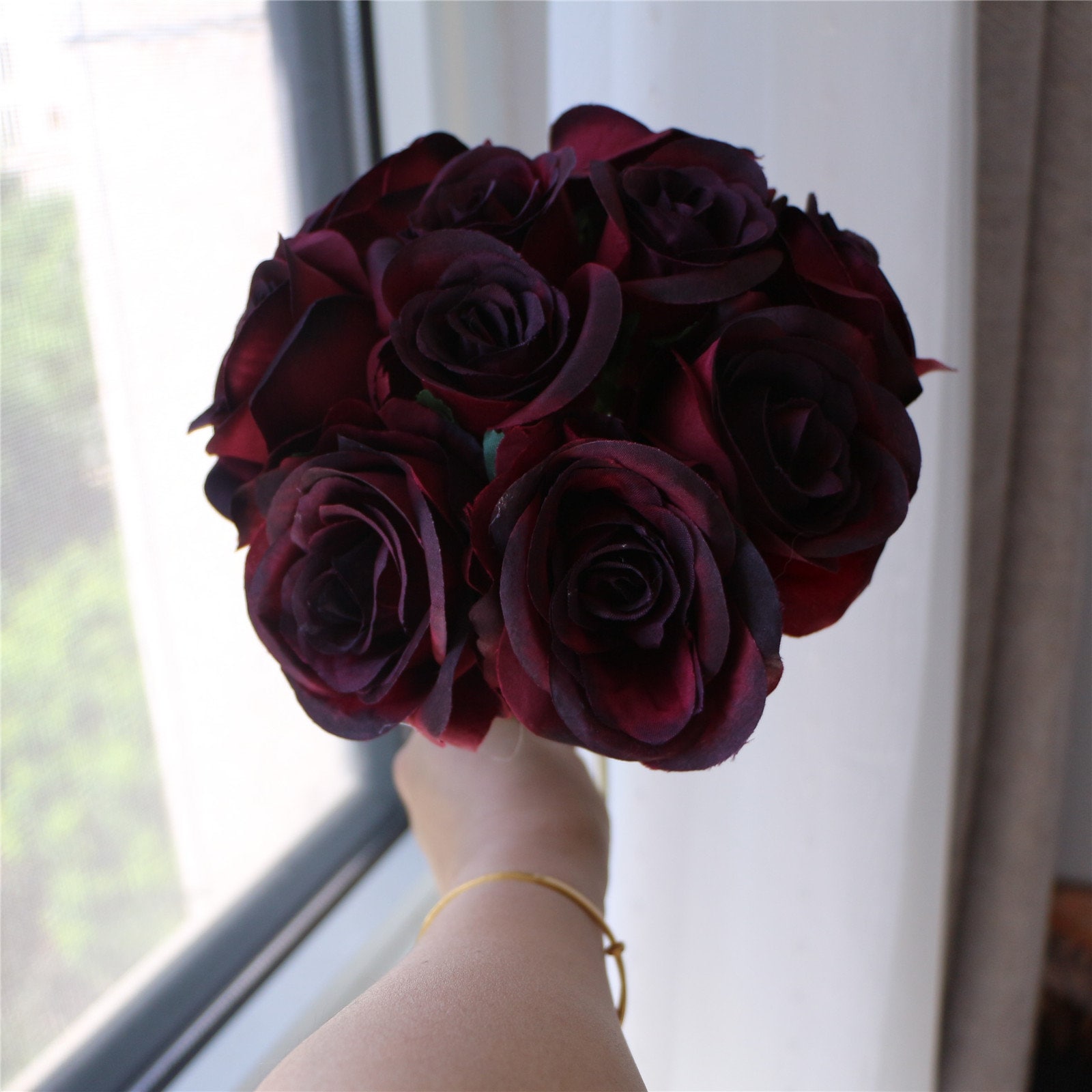 Silk Rose Bouquet Burgundy Flowers Bridal Bouquet Plum | Etsy