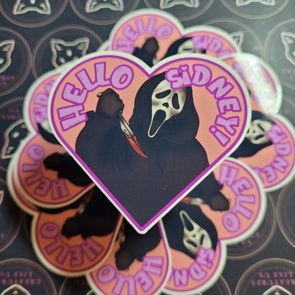 Hello Sidney Ghostface Love heart Scream Horror Sticker Kiss-Cut ...