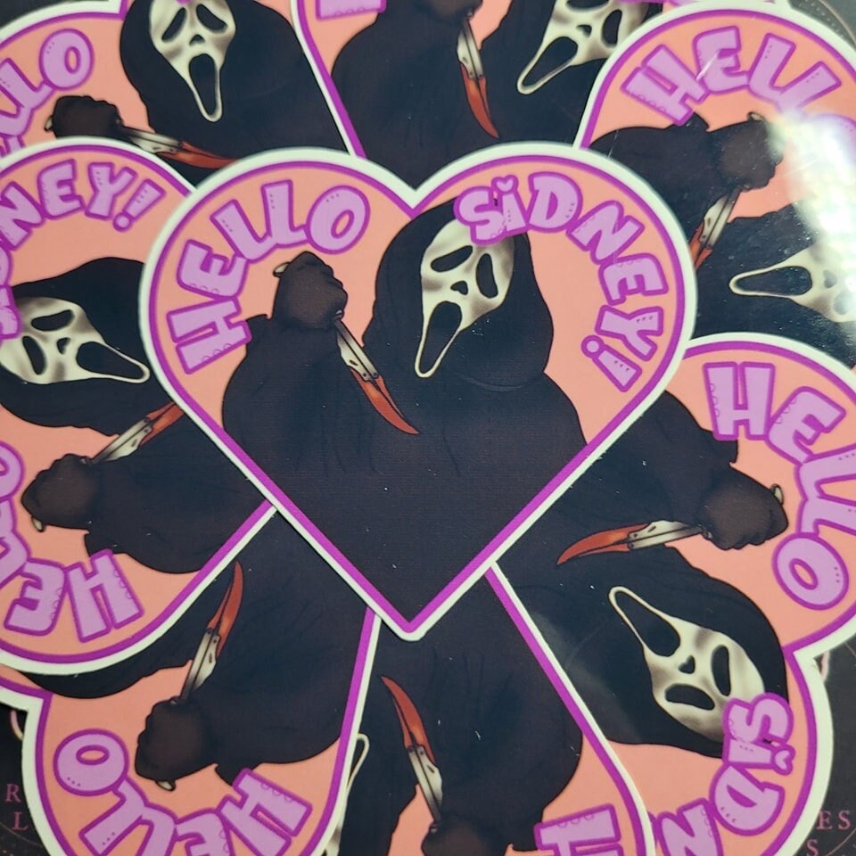 Hello Sidney Ghostface Love heart Scream Horror Sticker Kiss-Cut ...