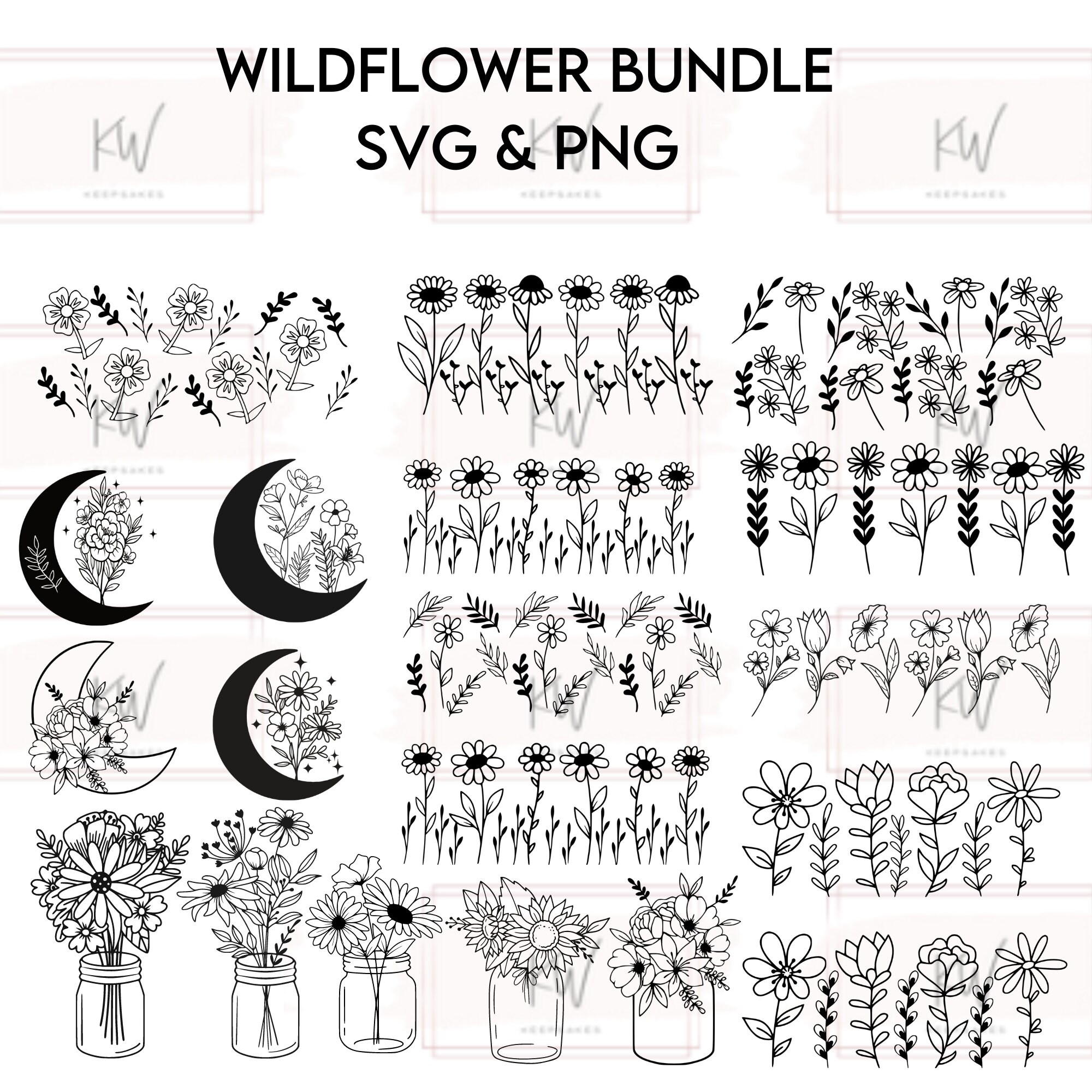 Wildflower Svg Bundle Flower Svg Floral Svg Wildflowers Etsy