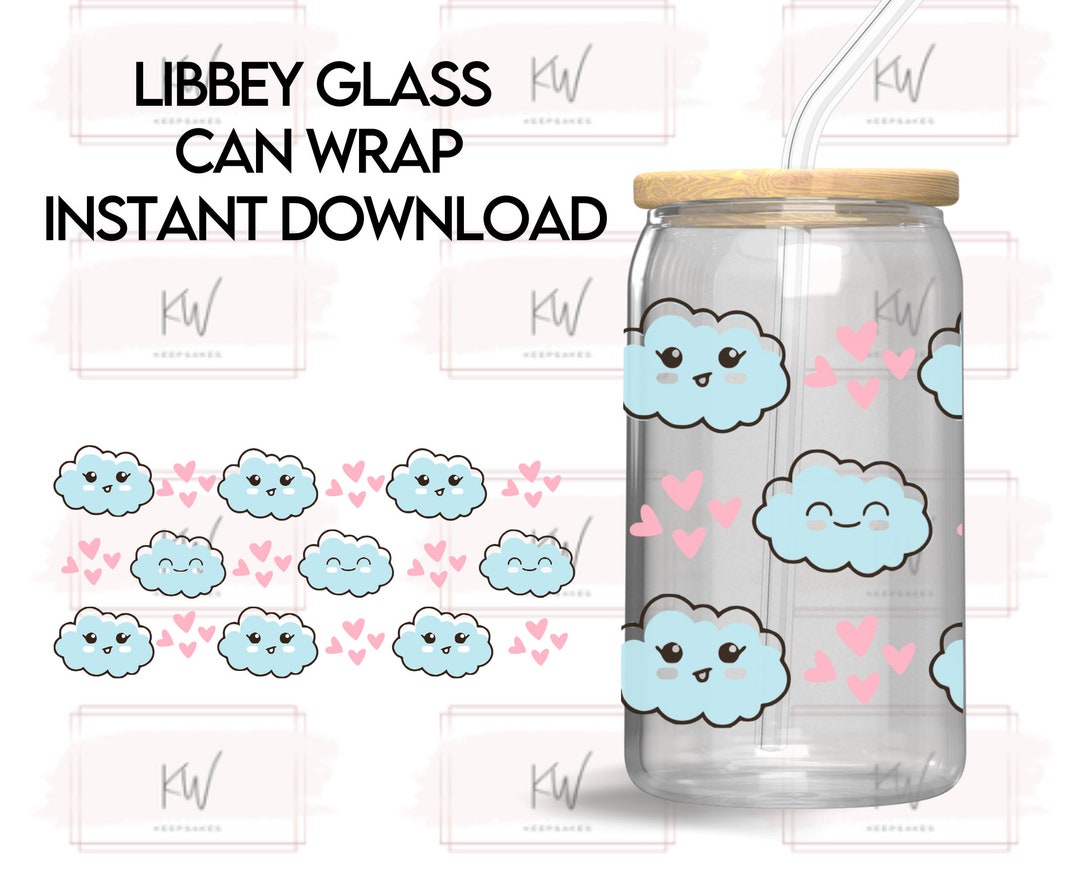 Cloud Libbey Wrap 16oz, Libbey Glass Svg, Glass Can Wrap Svg, Kawaii ...
