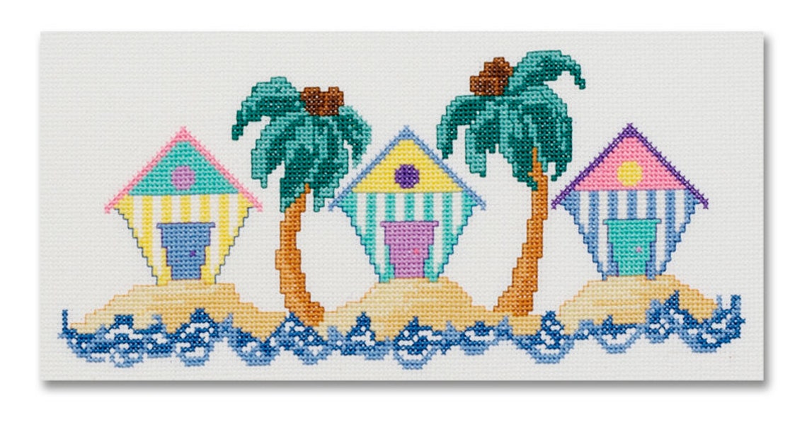 Beach Huts - A Counted Cross Stitch Design - Three Little Beach Huts to ...