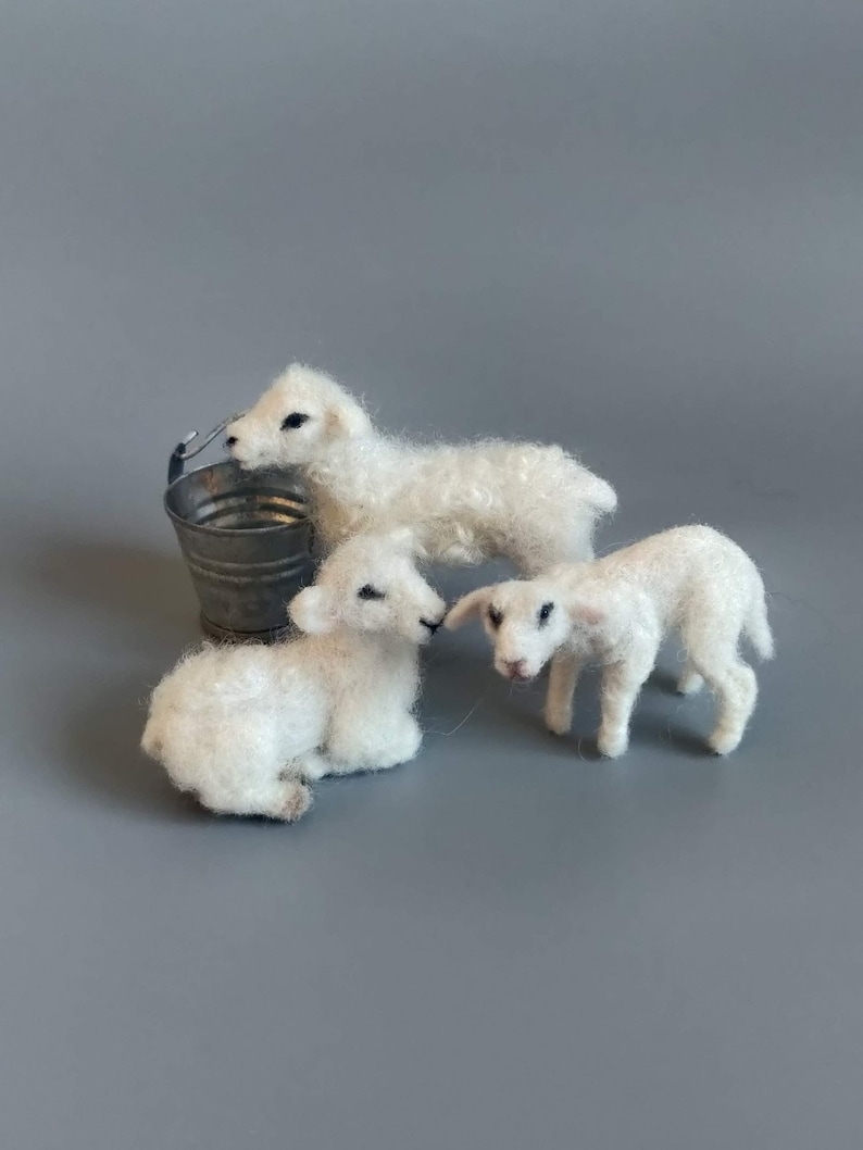 Needle Felted Lamb Sheep Family nativity Set-needle - Etsy