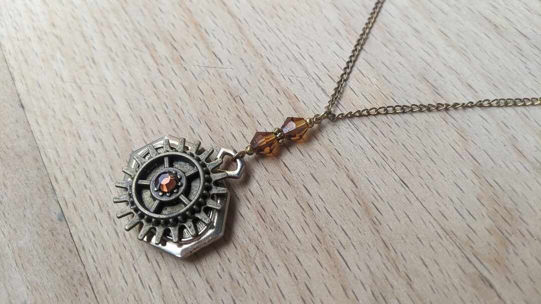 Double Sided Gear Necklace in Bronze on a 31" (80 Cm) Chain, Mechanic ...