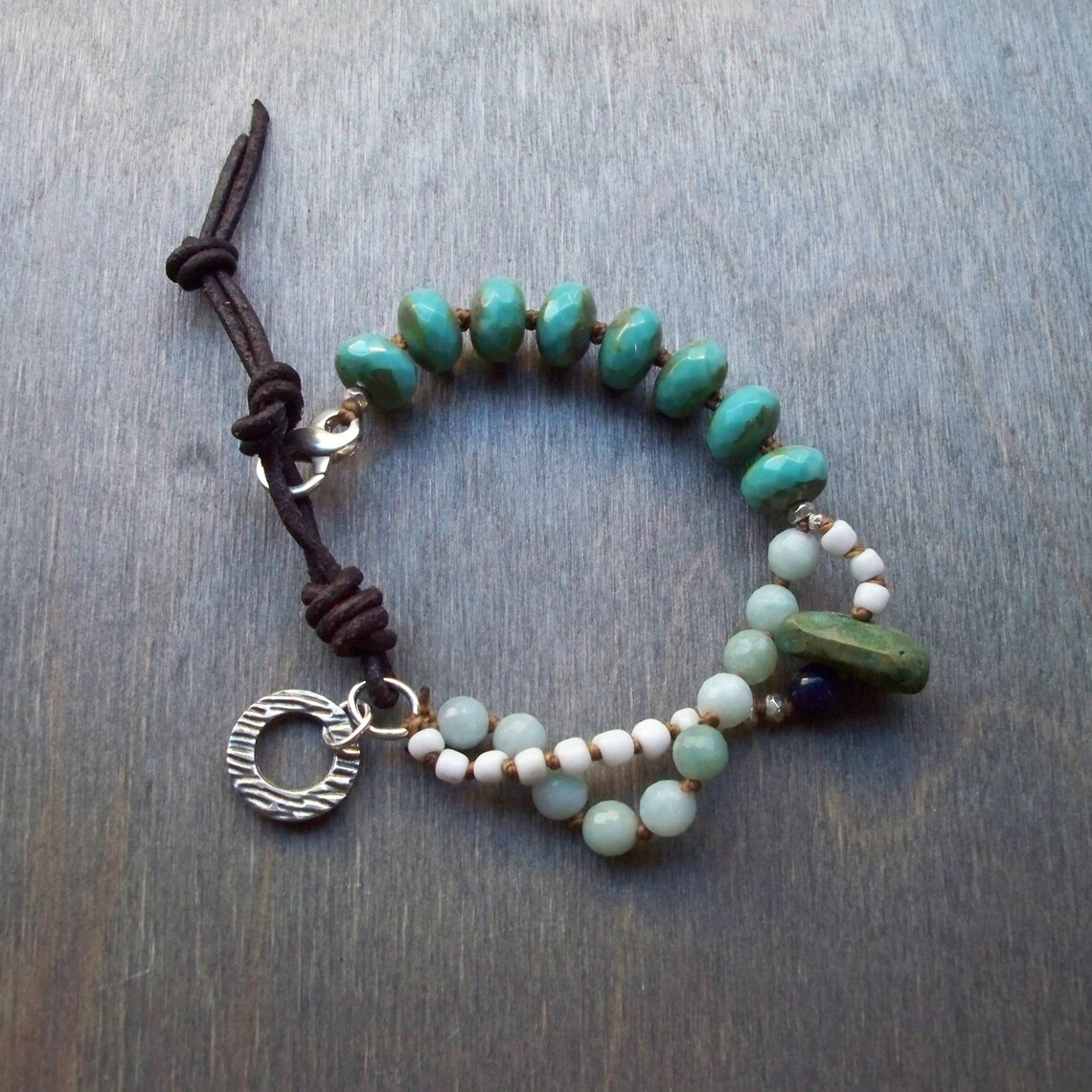 Hand Knotted Gem Bead Bracelet Czech Glass Bead Jewellery Etsy
