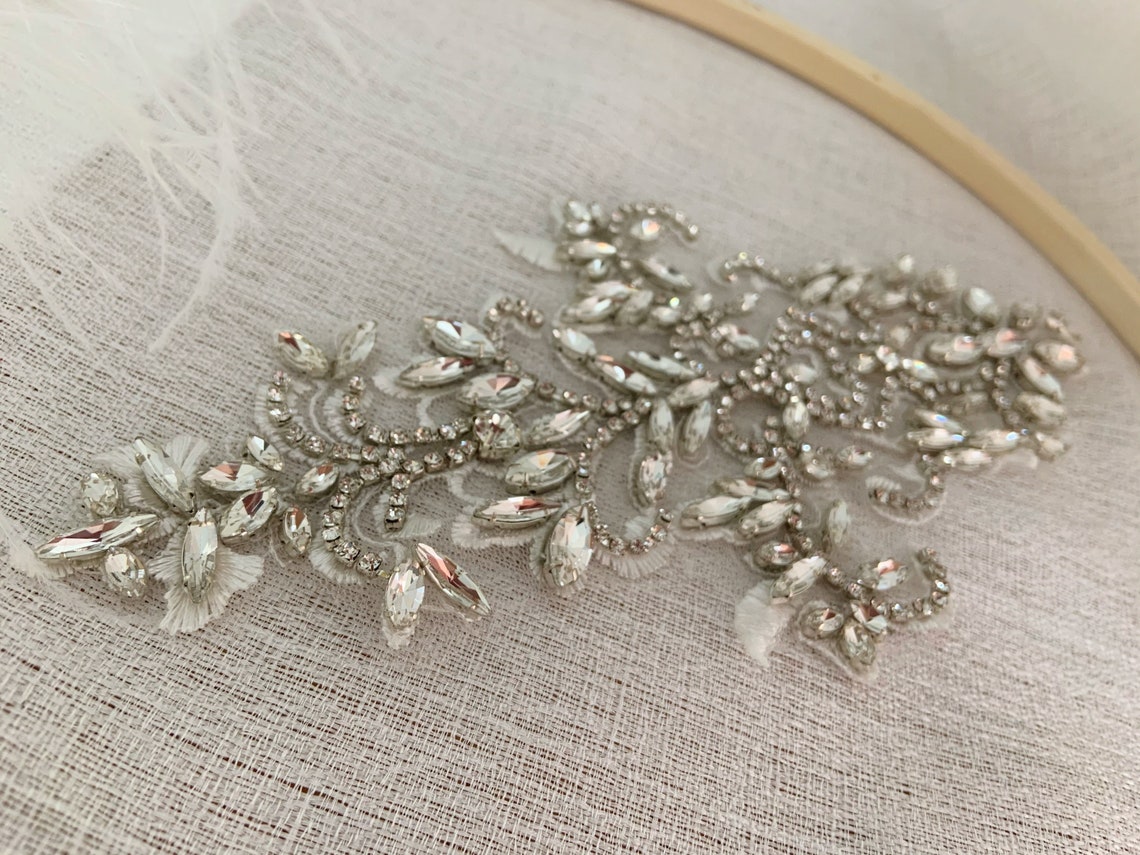 Silver Rhinestone Applique Patch for Couture, Crystal Bodice Patch ...