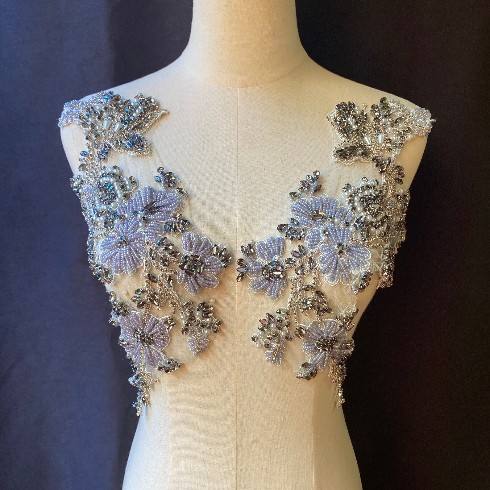 Mint Handcrafted bead applique French bead bodice patch | Etsy