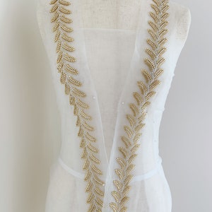 Gold Heavy Bead Trim With Leaves, Bugle Bead Trim Belt for Couture - Etsy