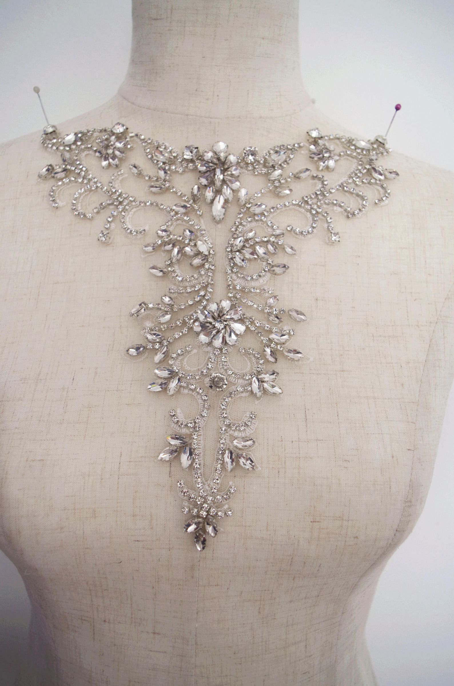Rhinestone Bridal Neckline Applique for Bridal Dress, Rhinestone Collar ...