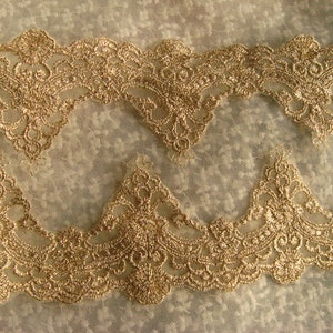 Gold Lace, Gold Embroidered Lace Trim, Gold Scalloped Lace, Vintage ...