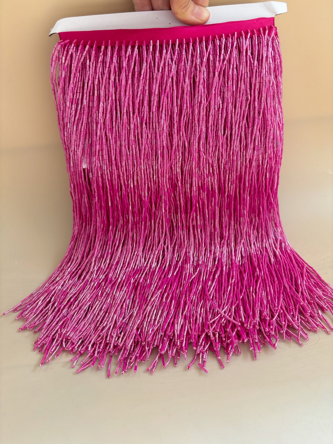 30cm Fuchsia Bugle Bead Fringe Trim for Haute Couture, Dance Costume ...