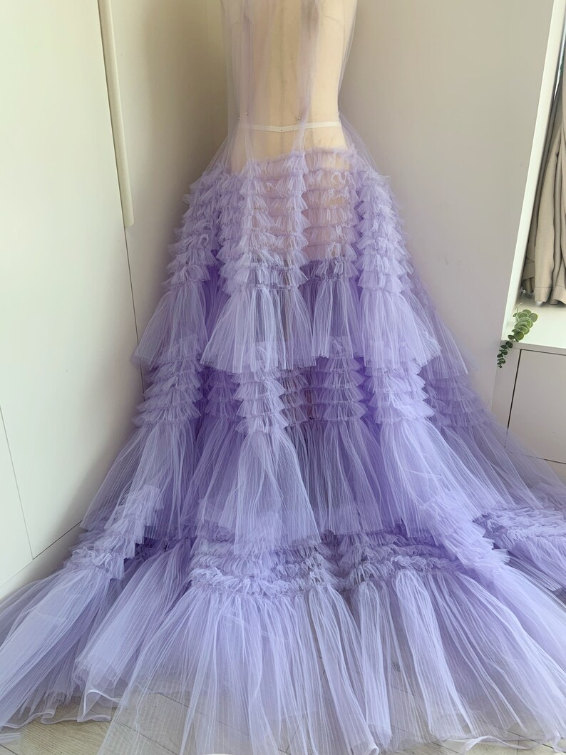 Light Purple Tulle Ruffle Fabric for Cake Dress, Bridal Dress Fabric ...