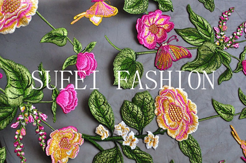 Heavy embroidered lace fabric with multi-color flowers tulle | Etsy