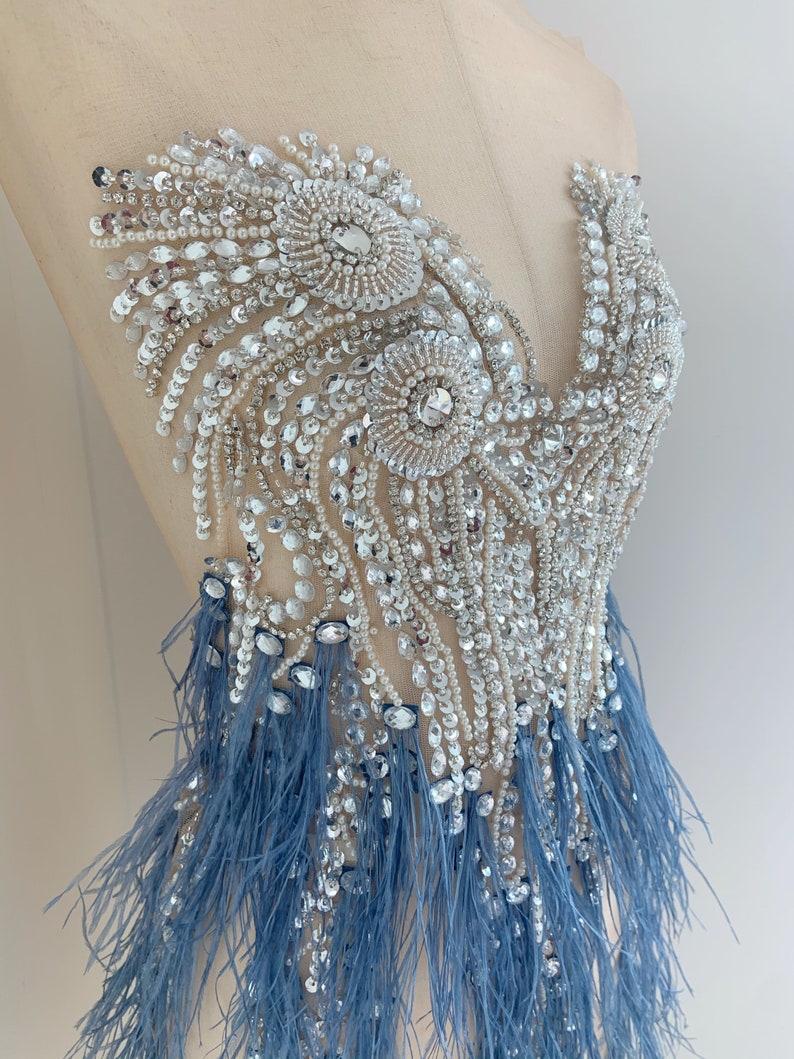 Large Rhinestone Appliqué With Ostrich Feathers Rhinestone - Etsy