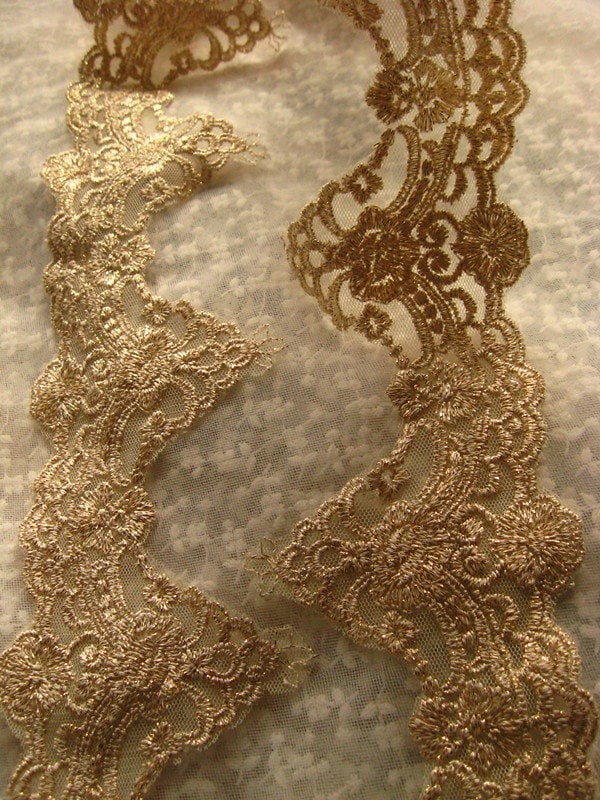 Gold Lace Gold Embroidered Lace Trim Gold Scalloped Lace - Etsy