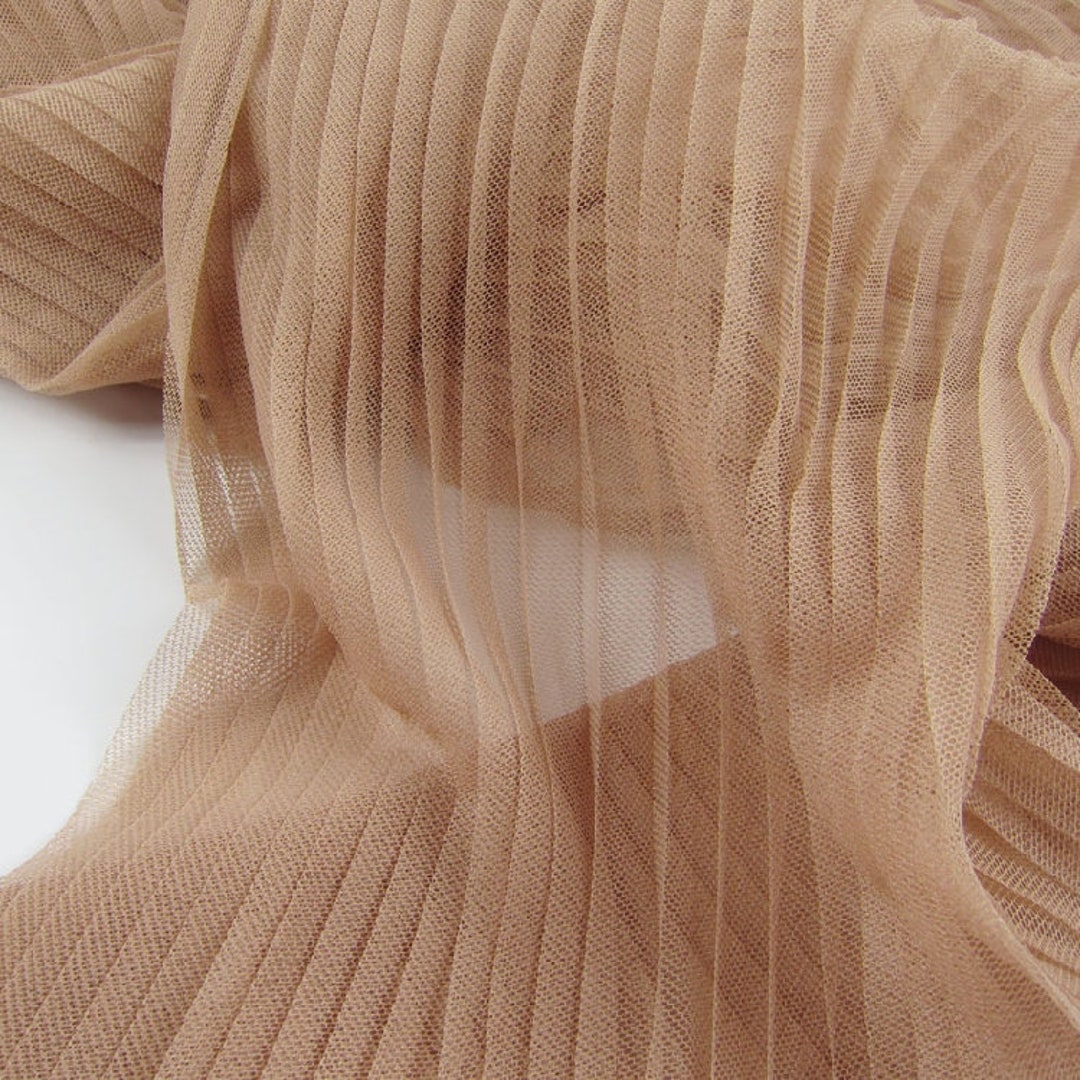 Nude Tan Pleated Tulle Panel, Tulle Mesh Vertical Crease, Accordion ...