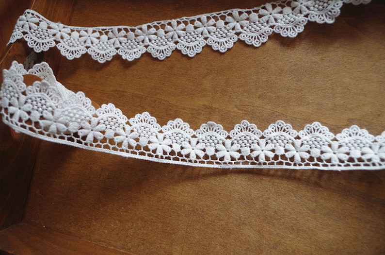 5 Yards Cotton Lace Trim, off White Cotton Lace Trim, Scalloped Lace ...