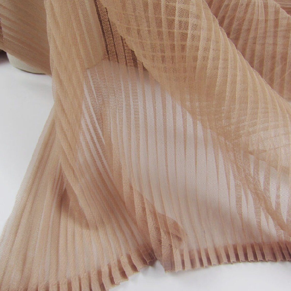 Nude Tan Pleated Tulle Panel, Tulle Mesh Vertical Crease, Accordion ...
