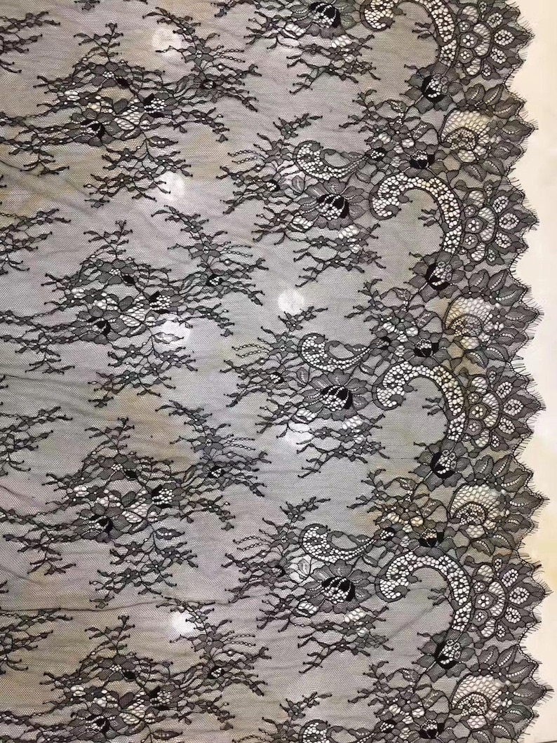 Negro tela de encaje de Chantilly novia encaje de chantilly - Etsy España