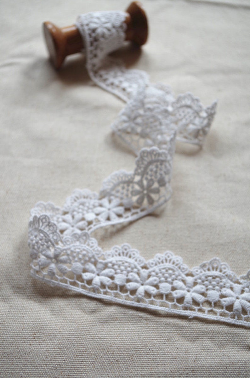 5 Yards Cotton Lace Trim, off White Cotton Lace Trim, Scalloped Lace ...