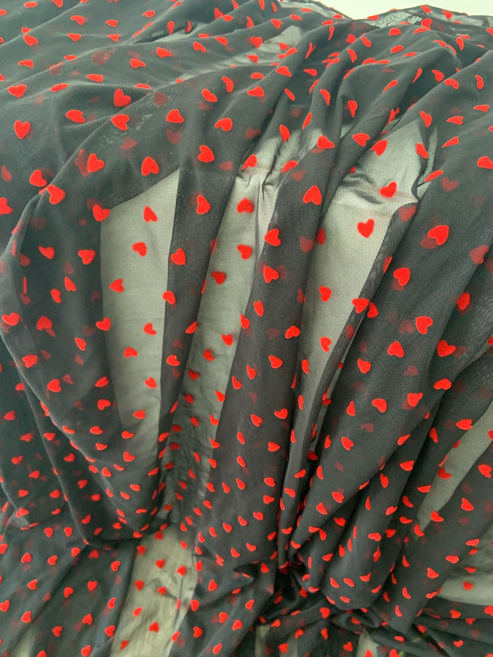 4 Way Stretch Tulle Fabric With Red Velvet Hearts Pink | Etsy