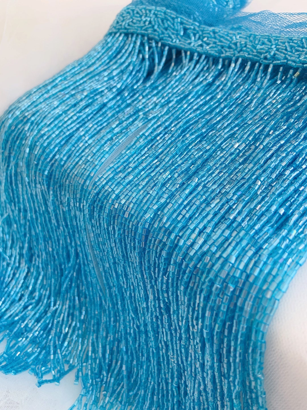 2 Yards Vivid Blue Bead Fringe Trim for Haute Couture, Dance Costume ...