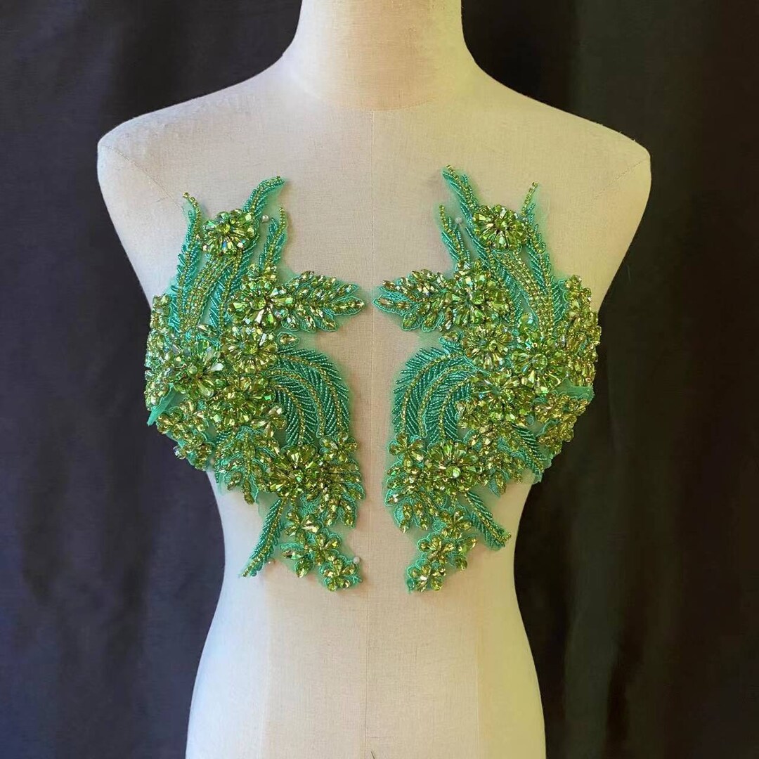Light Green Rhinestone Applique, Crystal Applique Patch, Crystal Bodice ...